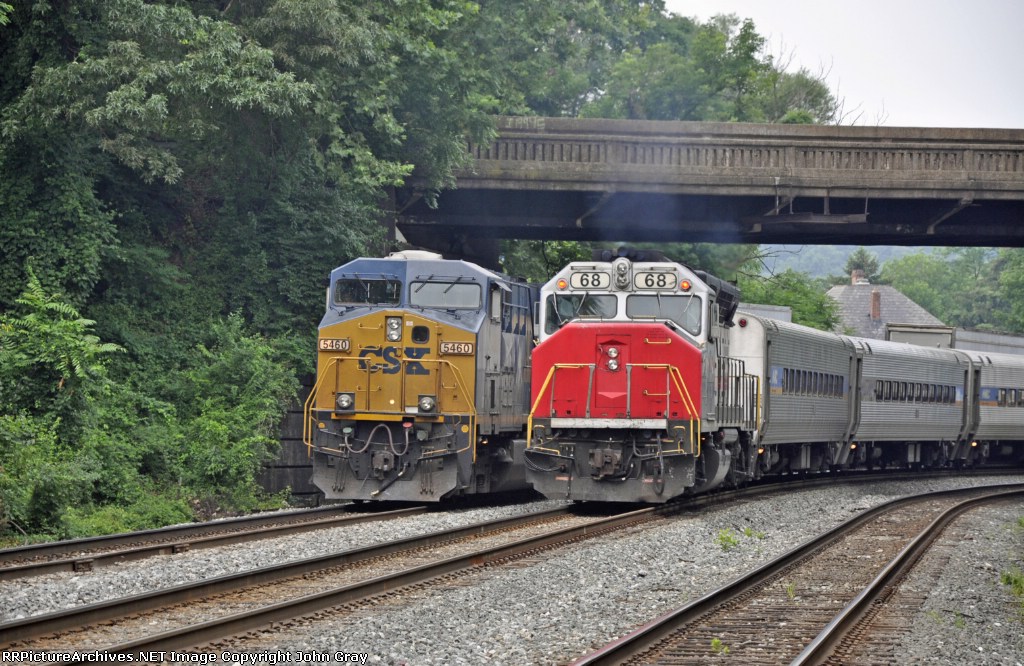 MARC 53(GP40WH-2)on P845-26 and CSXT 5460(ES44DC) on Q172-25